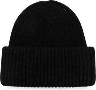 Soft Goat Ribbed Cashmere Beanie - Black