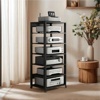 Generic 7-stufiges Audio-Komponenten-Rack - Verstellbares AV-Ger&auml;te-Schranksystem aus Holz mit 360&deg; drehbaren, feststellbaren Rollen - Vielseitiger Aufbewahru