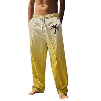 Generic Pantalon large en lin pour homme - Coupe ajust&eacute;e - Pantalon long pour homme - Pantalon d&eacute;contract&eacute; - Taille &eacute;lastique - Pantalon de plage pour homme -
