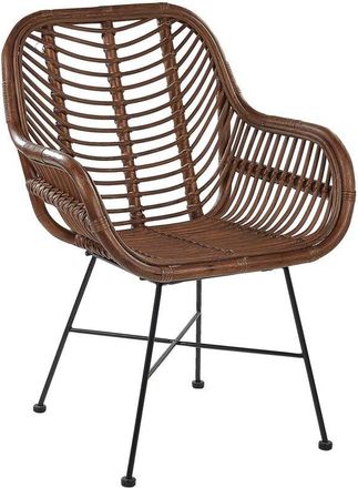 Beliani Beliani - Chaise Extérieur et Intérieur en Rotin Marron sur Pieds en Métal Noir Design Boho Tendance pour Terrasse Salon ou Salle à Manger