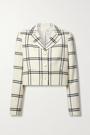 LoveShackFancy Marlene Verk&uuml;rzter Blazer Aus Kariertem Twill - Wei&szlig;