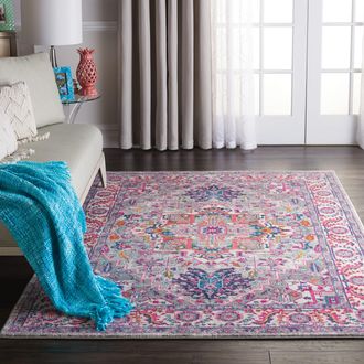 Nourison Passion Persisches Medaillon, hellgrau/rosa, 152 x 200 cm