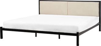 Beliani Bett Schwarz und Hellbeige Metall mit Lattenrost 180 x 200 cm Hohes Kopfteil Ohne Fußteil Modern Industrie-Design Metallbett Doppelbett