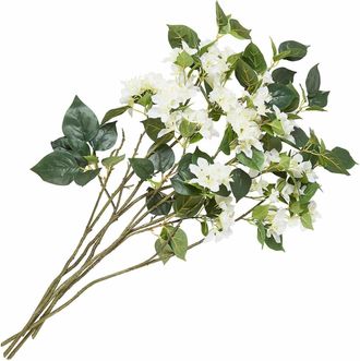 Loberon Deko-Blume 6er Set Nireval, Realistische Bougainvillea-Blüten, Flexibel Biegbarer Stiel, Kunstblumen, Dekoration, Eisendraht, Polyester, weiß/grün