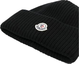 Moncler M1127 Ribbed Knit Virgin Wool Beanie - Black