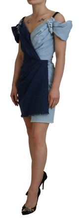 Dolce & Gabbana Womens Two Tone Blue Patchwork Denim Mini Dress Cotton Elastane