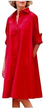 Generic Robe Femme Ete Simple Couleur Unie Chemise à Manches Longues Et Revers Robe Longue Robe Chic Et Elegant Robe De Plage Ample Et Respirant ExtéRieur DéC