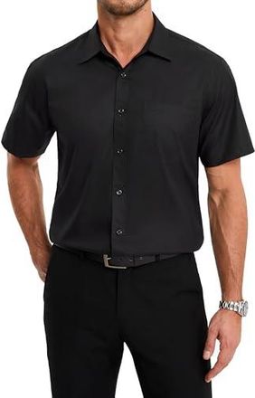 Hisdern Chemise Noire Homme Manches Courtes Été Leger Chemises Habillée Homme sans Repassage Chemisette Boutonnée Décontractée Classique Coupe Régulière avec 