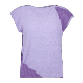 Maison Margiela Lilafarbenes Bicolor T-Shirt mit Rei&szlig;verschluss am Kragen - - Tops - Damen - Lila - L
