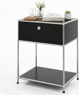 Floordirekt Regal, Metallregal, Beistelltisch - Schwarz, Chrom, 63Hx50Bx40T cm - Modulares Stecksystem im modernen Design, Metall Regal für Wohnzimmer, Büro, Flur