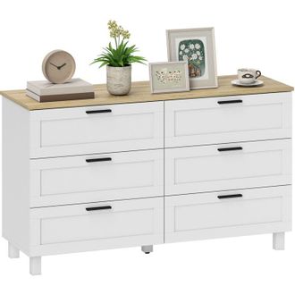 HOMCOM Commode - HOMCOM - 6 tiroirs - pieds en bois de pin - style moderne - panneau de particules et MDF - 120x38x71cm - blanc