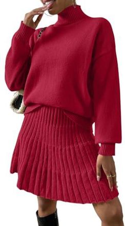 ORANDESIGNE Robe Pull Femme Robe en Tricot Ensemble 2 Pi&egrave;ces Pull &agrave; Col Roul&eacute; et Mini Jupe Tricot&eacute; Pullover Robe Tricot&eacute;e Automne Hiver &Eacute;l&eacute;gante Tunique Chic Robe