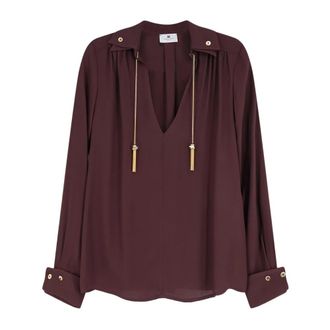 Elisabetta Franchi Bluse mit Spitzkragen - - Blouses & Shirts - Damen - Braun - XS