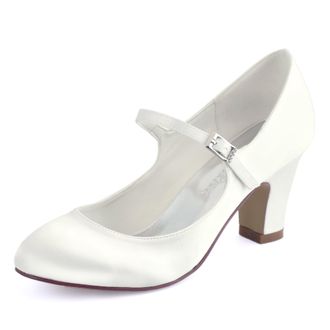 Elegantpark ElegantPark HC1801 Bequeme Damen Blockabsatz Mary Jane Pumps Satin Hochzeit Brautschuhe, Ivory, 40 EU