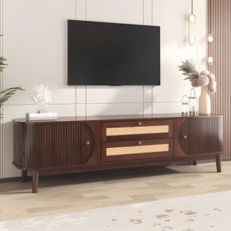 Generic TV Schrank mit T&uuml;ren und Schubladen im nat&uuml;rlichen Landhausstil Rattan Seitenpaneele TV Board mit Staurauml&ouml;sung f&uuml;r Wohnzimmer Moderne Einrichtung ko