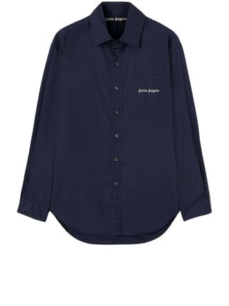 Palm Angels chemise en coton &agrave; logo brod&eacute; - Bleu