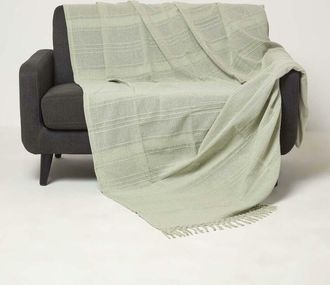 Homescapes Kashi Tagesdecke XXL 255 x 360 cm - Baumwolldecke grün mit Fransen