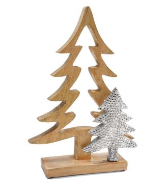 Casa Nova Deko-Tannenbaum - H 30 cm - Braun - Silbergrau - Mangoholz - Aluminium