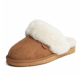 Dearfoams Dearfoams Fireside by Femme Fireside Sydney Shearling Fur Indoor/Outdoor Scuff Slipper with Wide Widths Mocassin, ch&acirc;taigne, 39 EU Large