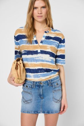 Gerard Darel T-shirt tunisien en coton ray&eacute; - GUILIA - Indigo