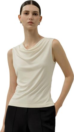 LilySilk Damen Pure Seide Jersey T-Shirt Ärmellos Slim Fit Cowl Neck Tanktop Seiden Shirt Oberteil Atmungsaktiv Elegant Bequem Basic(Lilienweiß,L)