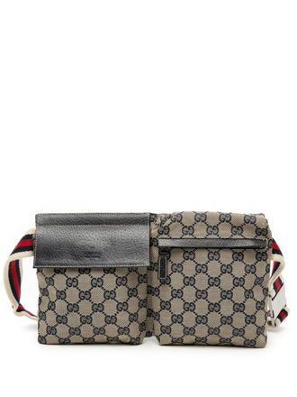 Gucci 2000-2015 GG Web Double Pocket G&uuml;rteltasche aus Canvas - Braun