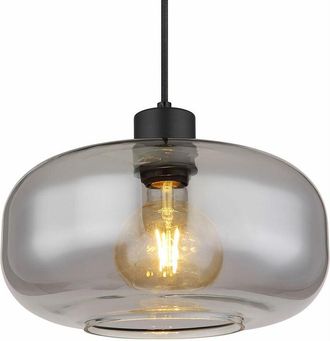 Globo Lighting Lampe led à suspendre Lampe de table à manger verre fumé salon rond noir, métal rétro, 1x E27 filament led blanc chaud, DxH 28x120 cm