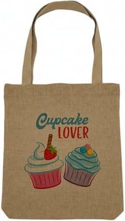 Fabulous Sac Shopping Tote Bag Aspect Lin - Cupcake Lover Patisserie Dessert Gourmandise - Sac de Courses Toile Epaisse 360g Beige Naturel Cabas Port&eacute; Epaule S
