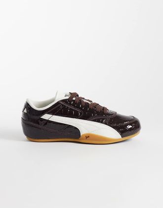 Puma Bella Mina Sneaker in Schokobraun mit Kroko-Print und Gummisohle