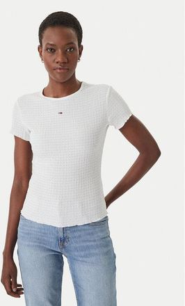 Tommy Jeans T-Shirt Smock Seersucker DW0DW22219 Wei&szlig; Slim Fit