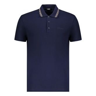 Versace Homme, Tops, Bleu, Taille: XL Polo en coton brod&eacute; avec fil lurex
