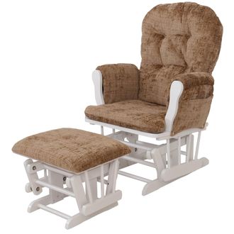 Mendler Relaxsessel HWC-C76, Schaukelstuhl Schwingstuhl mit Hocker Stoff Chenille (465g/m&sup2;) &Ouml;ko-Tex - Hellbraun, Gestell wei&szlig;