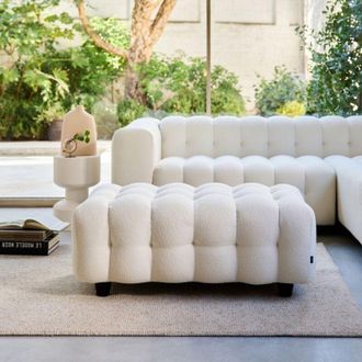 Sweeek Pouf. module pour canap&eacute;. repose-pieds pour canap&eacute; dangle 3 places en bouclette textur&eacute;e cr&egrave;me L 115 x P 70 x H 48cm - Leon