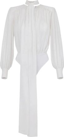 Elisabetta Franchi Femme, Tops, Blanc, Taille: 40 FR Body en Georgette de Soie avec Ceinture