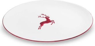Gmundner Keramik Platte oval Gr&ouml;sse: l= 33 cm x b= 26 cm x h= 2.5 cm bordeauxroter Hirsch Geschirr, handgemacht in &Ouml;sterreich