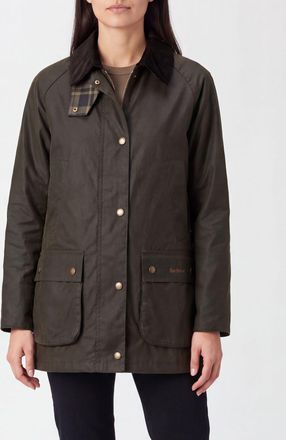 Barbour Kurze Jacke aus gewachster Baumwolle mit Cordkragen