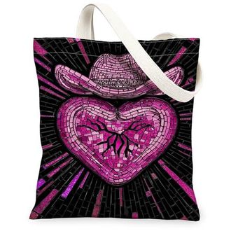 Generic Sacs fourre-tout vintage en toile motif coeur occidental, motif p&ecirc;che &eacute;l&eacute;gant, sacs d&eacute;picerie r&eacute;utilisables, l&eacute;gers et lavables, p&ecirc;che, 13x15 Inch