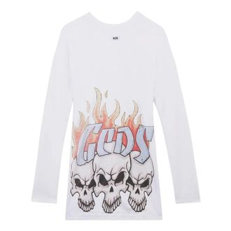 GCDS Skull Print Long Sleeve Mini Dress - - Tops - Damen - Wei&szlig; - XS