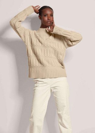 Madeleine Strickpullover Eleganter Kaschmirpullover mit Stehkragen Wollpullover mit Zopfmuster, Rippenblenden und Langarm