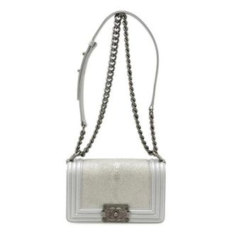 Chanel Pre-owned Boy Galuchat Metallic Leather Shoulder Bag - - Pre-owned - Damen - Grau - ONE SIZE