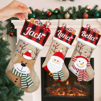 Generic Weihnachtsstrümpfe mit Namen, personalisierbarer Namen, großer Familien-Weihnachtsstrumpf für Bauernhaus, Kamin, hängende Ornamente, 10 Stück