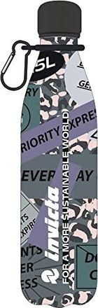 Invicta Trinkflasche, Thermoflasche,Wasserflasche, 500 ml, BPA-Frei, Schule und Sport, schwarz/grau