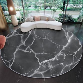Generic Tapis Rond Salon 180 cm, Gris Blanc Lavable Antid&eacute;rapant Tapis, Luxueux Texture Veines Exquis Imprim&eacute; Carpette Convient pour la Chambre la Salle &agrave; Man