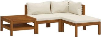 vidaXL Salon de jardin 4 pcs avec coussin cr&egrave;me Bois dacacia solide vidaXL