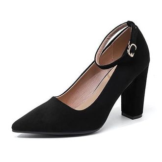 Generic Escarpins en daim synth&eacute;tique &agrave; bout pointu pour femme avec boucle et sangle de cheville pour f&ecirc;te, mariage et bureau, Noir, 38.5 EU
