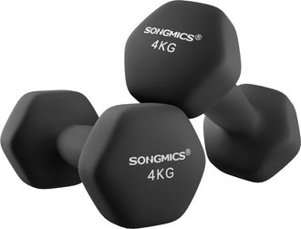 Songmics Set von 2 Kurzhanteln, 2 x 4 kg, hantelf&ouml;rmig, kurz, sechseckig, Neopren-Beschichtung, f&uuml;r Muskelaufbau, Training, Fitness, f&uuml;r Zuhause, Tintenschwarz
