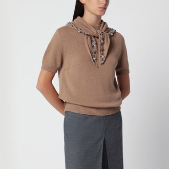 Prada Kaschmirpullover in Kamel mit Schmuckschal