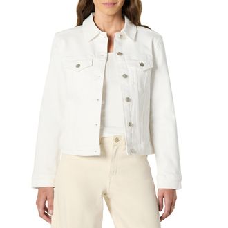 Amazon Essentials Damen Regular-Fit Trucker-Jacke Denim Mit Geringem Stretchanteil Knopfleiste Vorderseite, Wei&szlig;, XL