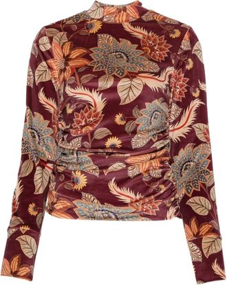 Farm Rio Farm Rio - Delhi Floral Velvet Jersey Blouse - Femme - Tops - Multicolore - Taille: 36 FR