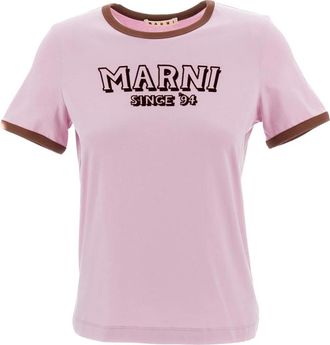 Marni Femme, Tops, Rose, Taille: 36 FR T-shirt ras du cou avec logo